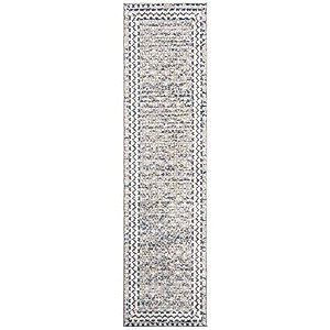 SAFAVIEH Brentwood Collection 2' x 12' Light Grey/Blue BNT899G Traditional Oriental Distressed Non-Shedding Living Room Bedroom Runner Rug