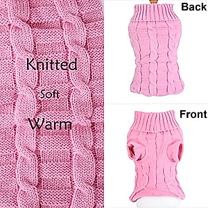 Set of 2 Dog Sweater for Small Dogs, Winter Turtleneck Knitted Chihuahua Sweater, Girl Clothes, Red Cute Pet Knitwear Sweaters Soft Puppy Cold Weather Outfits Doggie Cat Clothing (Medium), Pink+Green