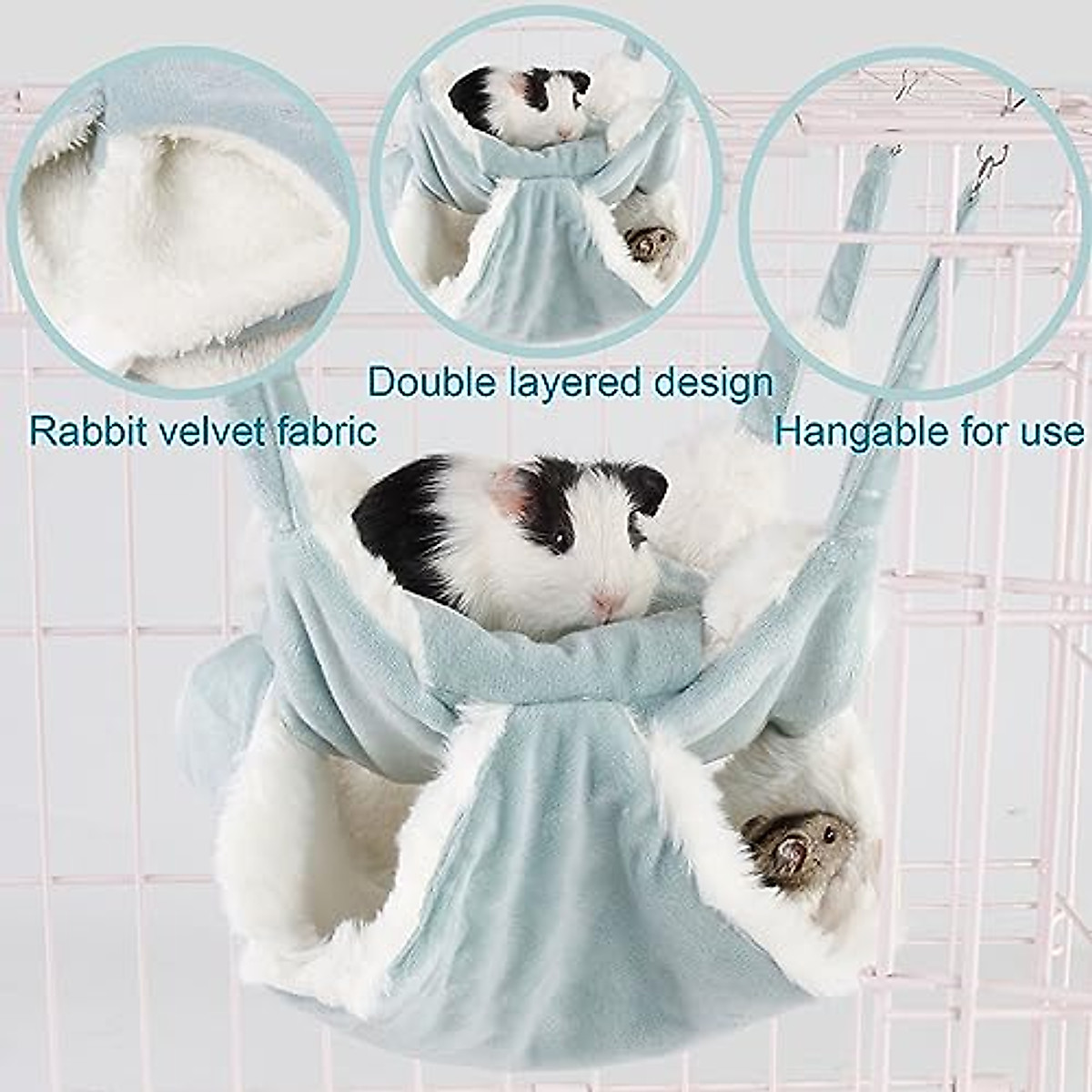 ABLAZEZAI Small Animals Hanging Hammock for Hamster, Sugar Glider Warm Bed House, Double Bunkbed Cage for Guinea Pig, Small Pet Cage for ChinchillaSquirrel Ferret Hedgehog