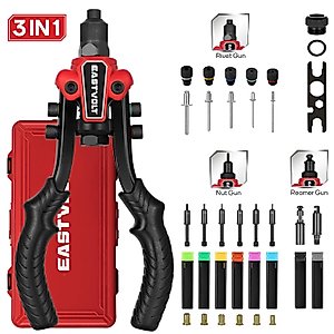Eastvolt Rivet Nut Tool, 3 in 1 Hand Rivet, Rivet Gun Rivet Nut Tool Reamer 3 in 1 Set, Including 60Pcs Rivet Nuts, 6 Metric & SAE Mandrels and 2 Reaming Mandrels with Carrying Case (BT-501)