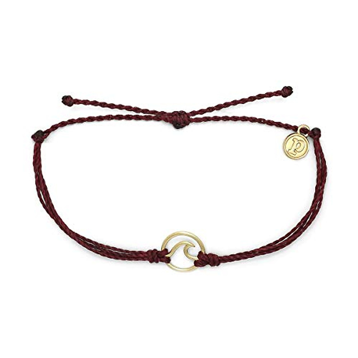Pura Vida Gold Wave Merlot Bracelet - Gold Plated Charm, Adjustable Band - 100% Waterproof