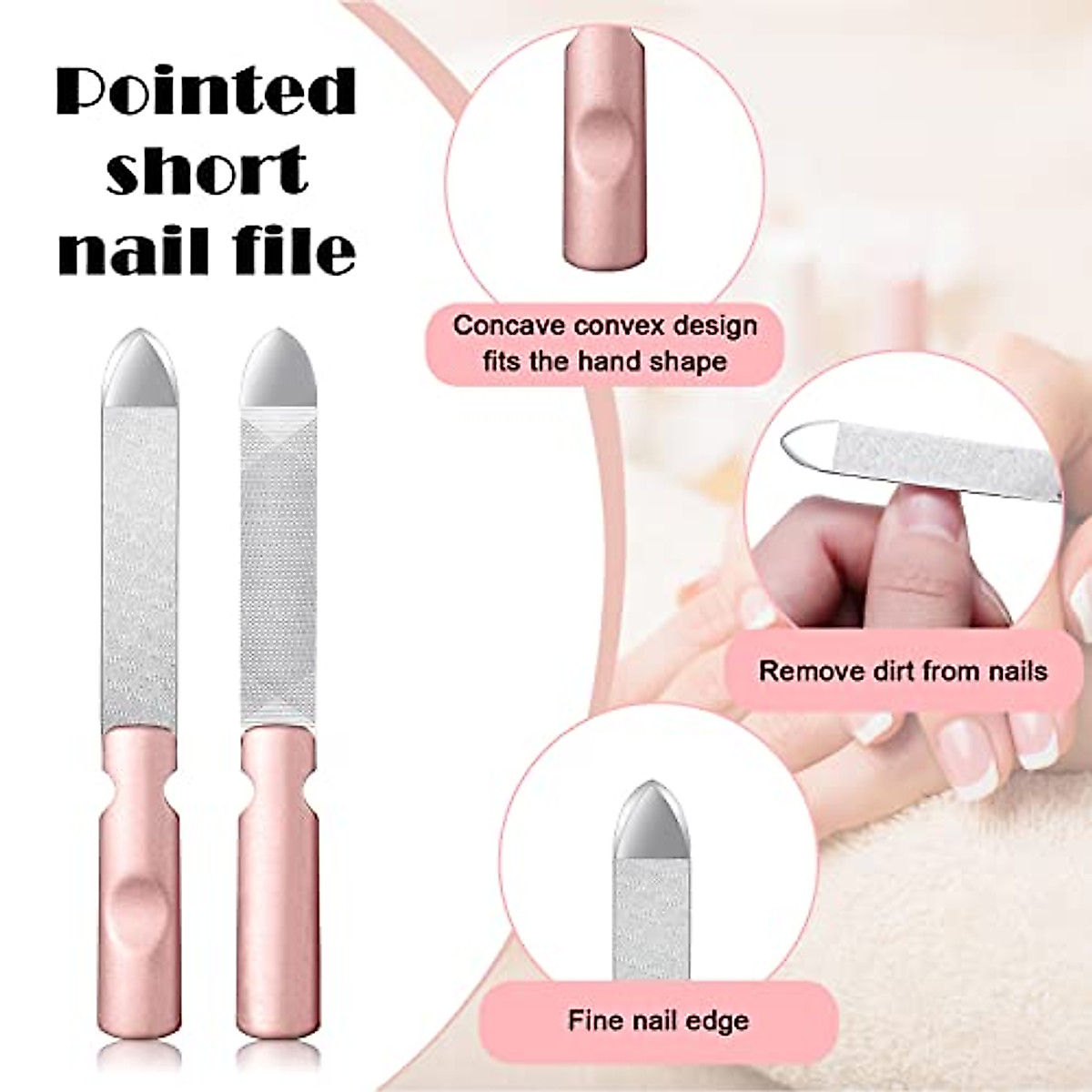3 Pieces Stainless Steel Nail Files with Leather Case, Double Sided Metal Nail Files with Anti-Slip Handle, Metal Nail File Buffer Manicure Pedicure Tools for Fingernail Toenail (Rose Gold)
