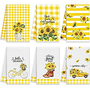 6 Pcs Kitchen Towels Sunflower Dish Towels Sunflower Absorbent Hand Towel Decorative Tea Towels Reusable Fast Drying Cleaning Dishcloths for Kitchen Summer Truck Housewarming Gifts 15.75 x 23.62''