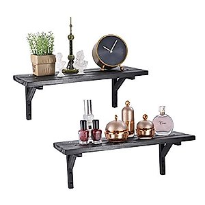 PENGKE Wall Mounted Floating Shelves, Set of 2, Display Ledge, Storage Rack for Room/Kitchen/Office - Retro Brown