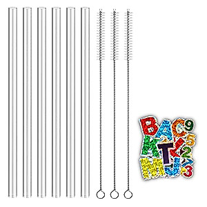 Desing Wish 6 PCS Replacement Straws Compatible with Hydro Flask/Stanley IceFlow Wide Mouth Bottle Straw Lid, BPA Free Water Bottle Straw for Wide Mouth Straw Cap with 3 Brushes and Some Stickers