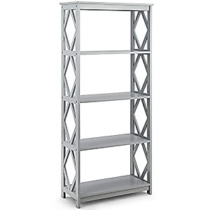 Giantex 5-Tier 61" Tall Wooden Bookshelf - Modern Freestanding Open Shelving Storage Display Shelf with Anti-toppling Device, Easy Assembly Bookcase Shelf Rack for Bedroom, Living Room, Grey