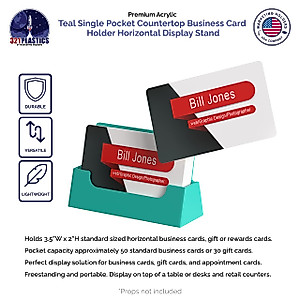 4 Pack Business Card Holder Desk Horizontal Holds 3.5" x 2" Gift Card Appointment Teal Green Acrylic Countertop Display Stand Tabletop for Any Business by Marketing Holders
