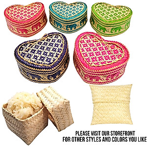 Bamboo Sticky Rice Serving Basket 5x6 Inch, Kratip, Intricately Woven Container, Round Shaped, Elephant Weave Pattern, Thailand Handmade, Dyed with Natural Based (Purple)