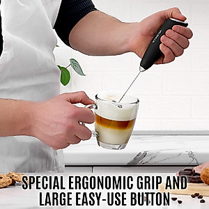 Zulay Kitchen Powerful Milk Frother Handheld - Easy-to-Grip Hand Mixer Electric - Twister-Design Mini Mixer for Powder Drinks - Coffee Frother Handheld & Mixer Electric Handheld - (Black/Silver)