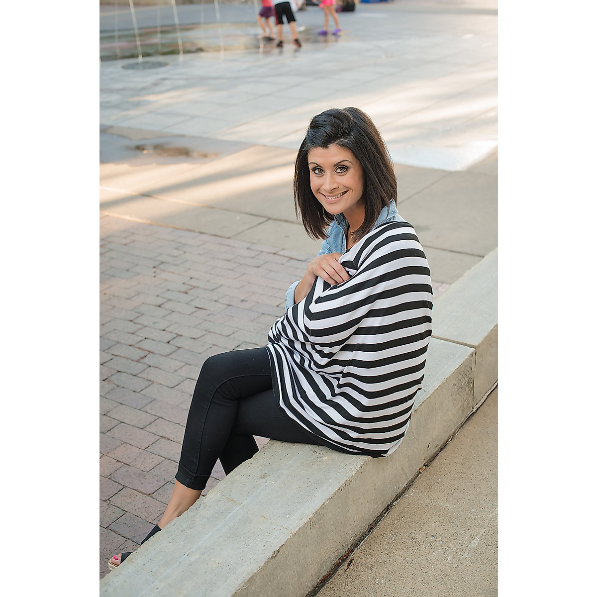 Premium Baby Car Seat Cover Set By Ike & Leo - Multipurpose Stretchy Baby Cart Canopy -Breastfeeding Cover - Lightweight & Breathable - Black & White Classic Stripes Design - Bonus Bamboo Nursing Pads