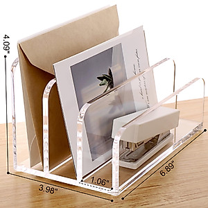 SANRUI Acrylic File Mail Desktop Organizer Sorters,3 Compartments Laddered Clear Desk Letter Organizer Office Document Sorter,Multifunction Envelope Folder Racks Holders for Office,Home, School