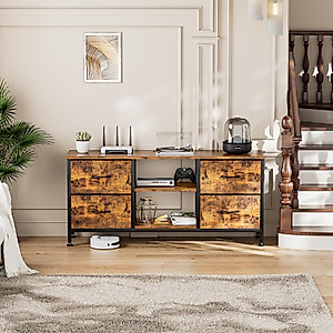 Lulive Dresser TV Stand, Wide Dressers & Chests of Drawers with Charging Station & 4 Drawers Storage for 50 inch TV, Media Console Sofa Table for Bedroom, Living Room (Rustic Brown)