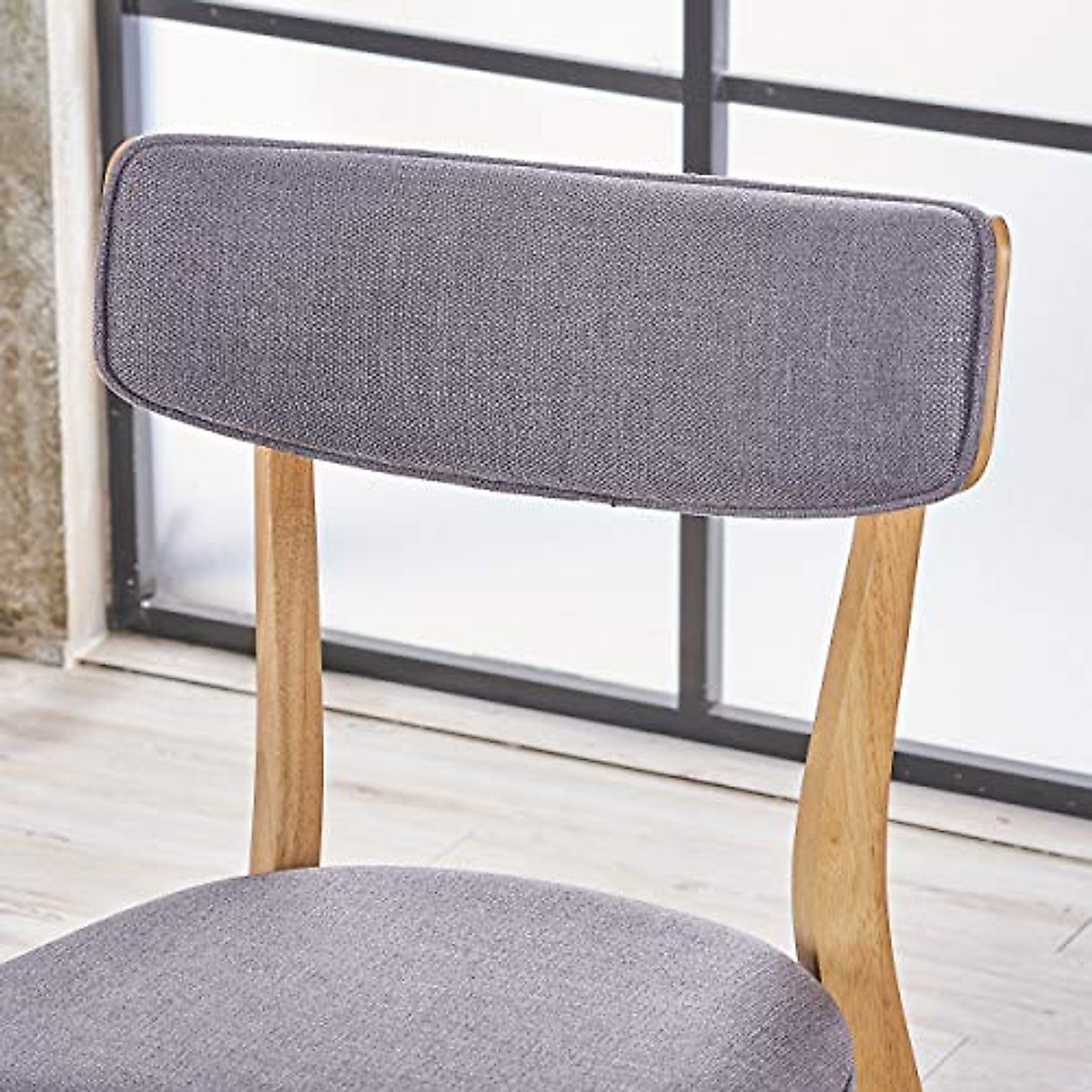GDFStudio Caleb Mid Century Fabric Dining Chairs with Natural Oak Finish(Set of 2) (Dark Grey)