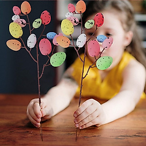 LUOZZY 8pcs Easter Egg Picks Artificial Easter Eggs Branches Flower Picks Fake Eggs Bouquet for Spring Easter Party Garden Yard Home Vase Decor