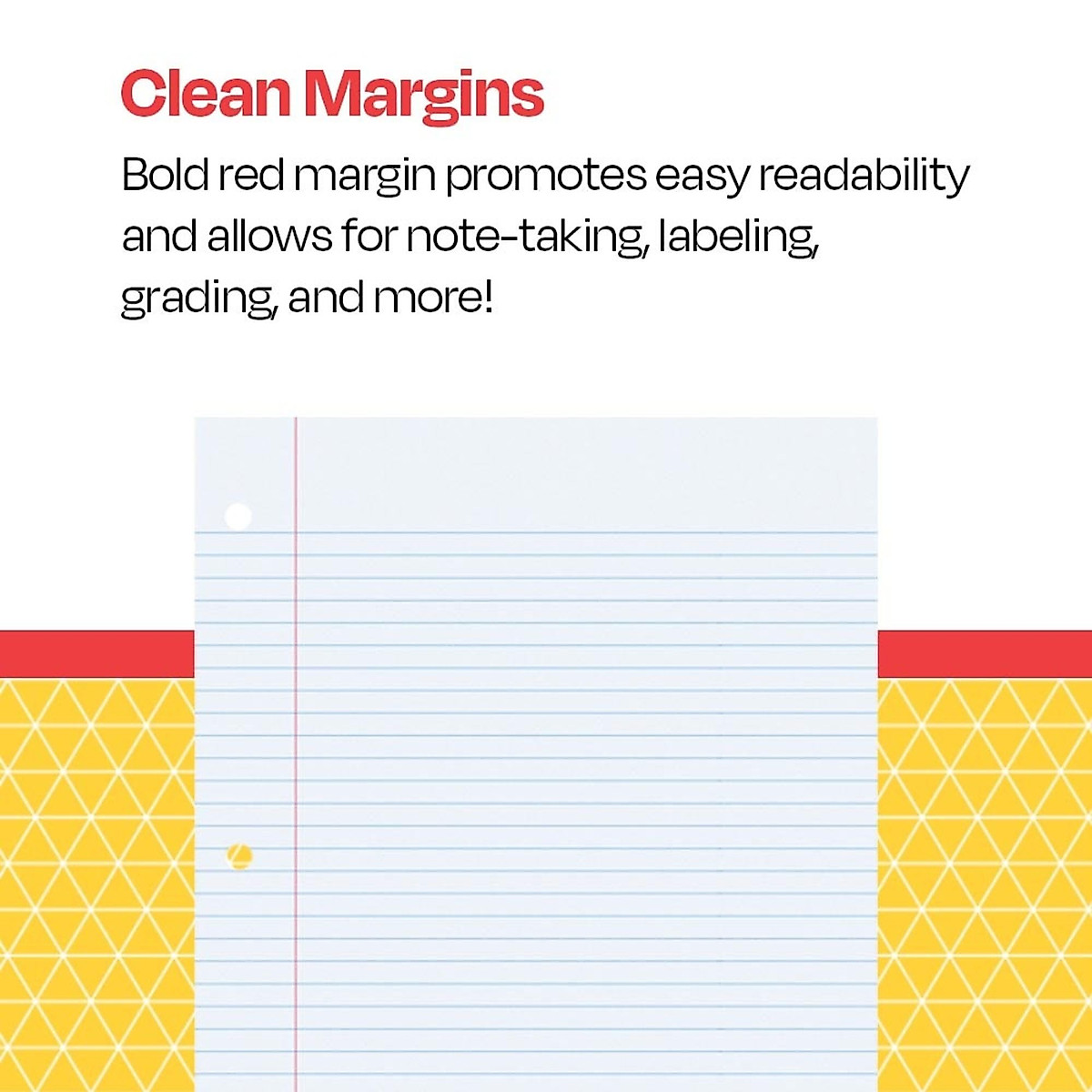 School Smart 3-Hole Punched Filler Paper w/Red Margin, 8-1/2 x 11 Inches, College Ruled, 200 Sheets, White