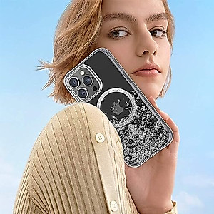 YAKGWERC【Bling Magnetic Ring Design Magnetic Glitter Case for iPhone 13 Pro Max [Compatible with MagSafe] [3-D Craft Glitter] Sparkly Cover for Women Girls, Clear Shockproof Silicone Bumper - Silver