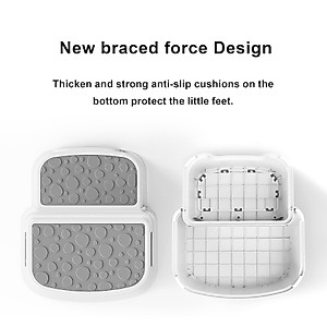 UNCLE WU 2 Step Stool for Kids -Toddler Step Stool Hepler for Bathroom Sink-Dual Height 9.5" Non-Slip for Potty Training, Kitchen, Bedroom & Classroom (Gray White)