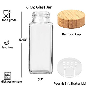 SWOMMOLY 24 Pcs Glass Spice Jars with Labels, 8 oz Spice Jars with Bamboo Lids, Empty Spice Bottles with Shaker Lids, Spice Containers with 366 White Spice Labels, Chalk Marker, Funnel Set