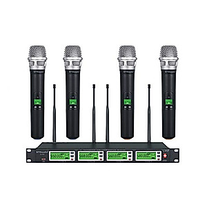 GTD Audio 4x800 Adjustable Channels UHF Diversity Wireless Cordless Handheld Microphone Mic System Ideal for Church, Karaoke, Dj Party, Range 450ft (4 Handheld Mics)