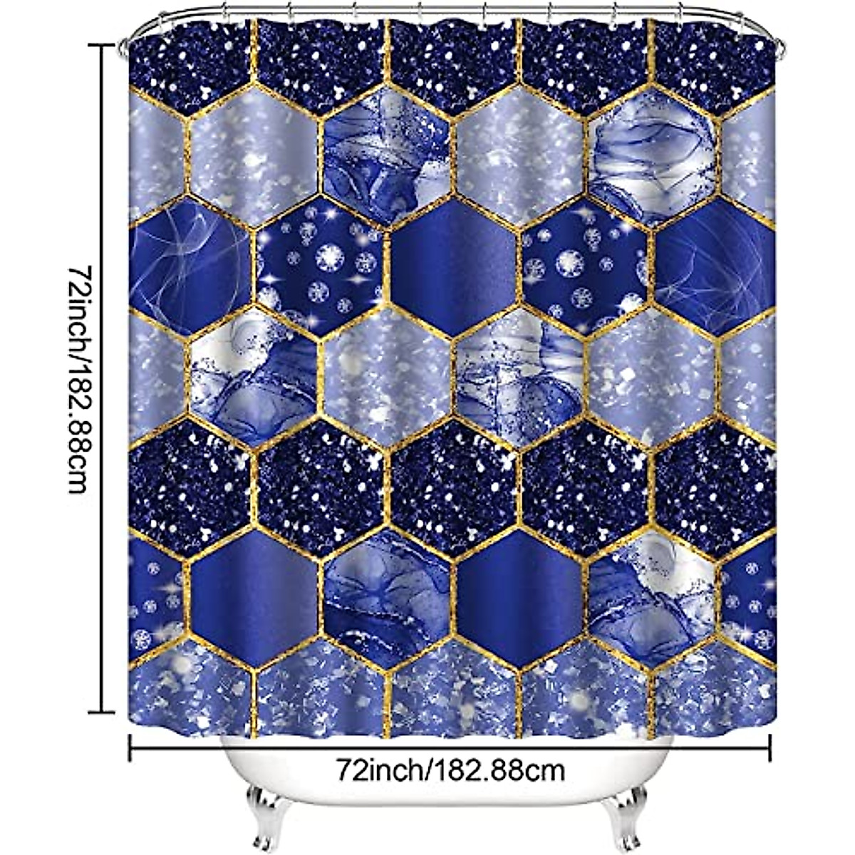 4PCS Glitter Marble Shower Curtains with Rugs Bath Mat Toilet Lid Cover and 12 Hooks Waterproof Bling Marble Bathroom Shower Curtain Set