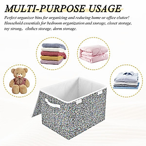 VIGTRO Silver Glitter Rainbow Sparkles Storage Bins with Lids Foldable Storage Boxes with 2 Handles, Bling Decorative Storage Basket Collapsible for Clothes Books