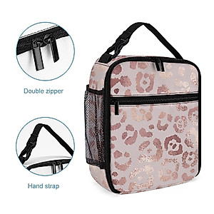 MINBHEBYUD Leopard Skin Rose Gold Lunch Bag for Men Women, Insulated Lunch Bags for Office Work, Reusable Portable Lunch Box
