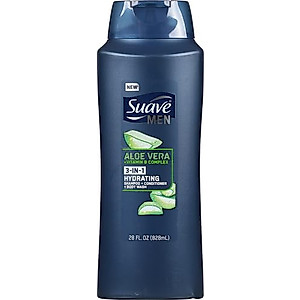 Suave Men Shampoo, Conditioner, Body Wash for Hydrated Hair & Skin Aloe Vera + Vitamin B7 3 in 1 Shampoo Conditioner Bodywash 28 oz