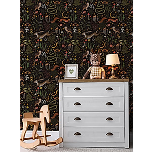 Simple Shapes Wallpaper Above wainscott - Dark Background Enchanted Forest Mood Fairytale - 6 Sheet Set - 2 x 9 Feet