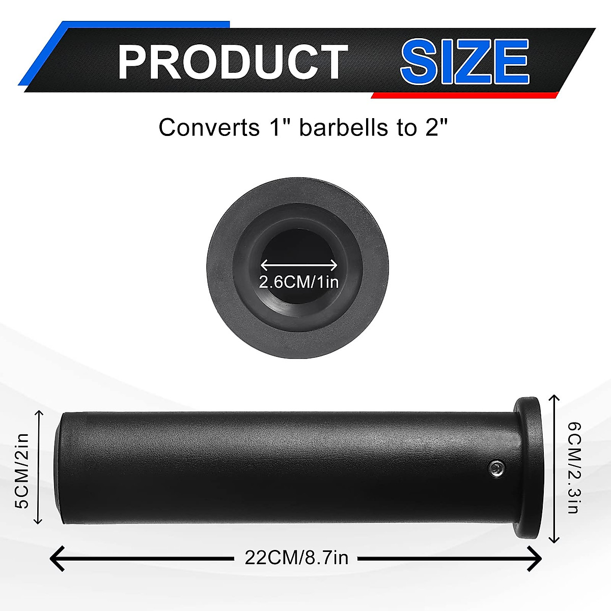 Olympic Adapter Sleeve (2 PCS), Converts 1" Standard Weight Plate Posts to 2" Olympic Weight Plate Posts, Suitable for 1" Standard Barbell Bars, Heavy Duty Nylon and Removable end Cap (2 Pcs)