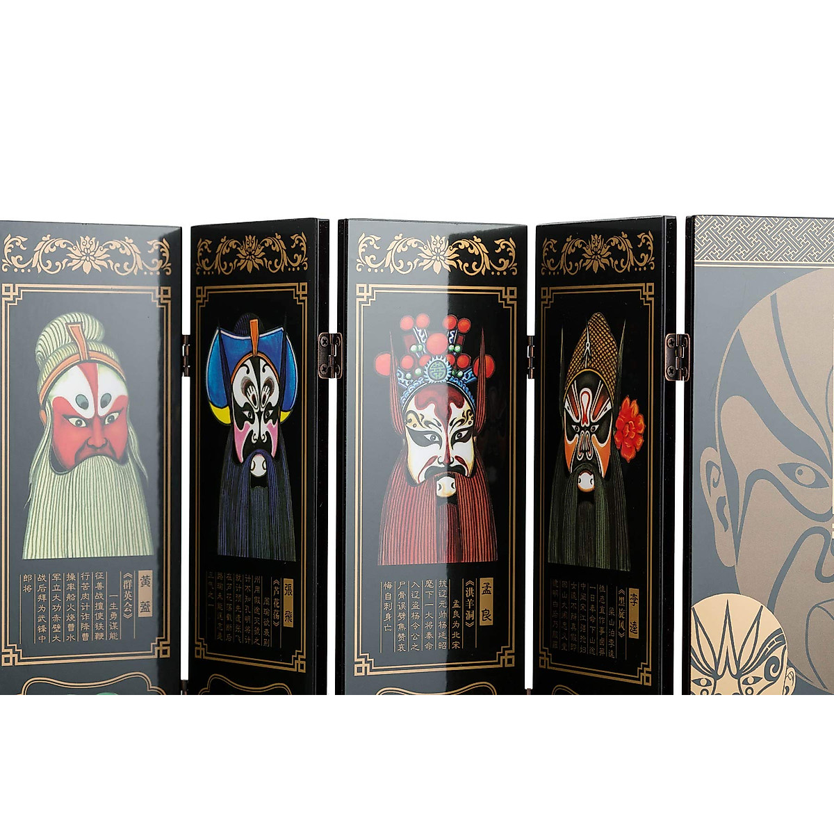 TJ Global Mini 9.5 INCH Tall 6-Panel Traditional Chinese Art for Home Decoration - Decorative Lacquerware, Home Decor, Lacquer, Oriental, Mini Divider (Opera Masks)