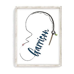 Personalized Watercolor Fishing Pole Nursery or Little Boys Room Print, Rustic Outdoor Nautical Themed Decor