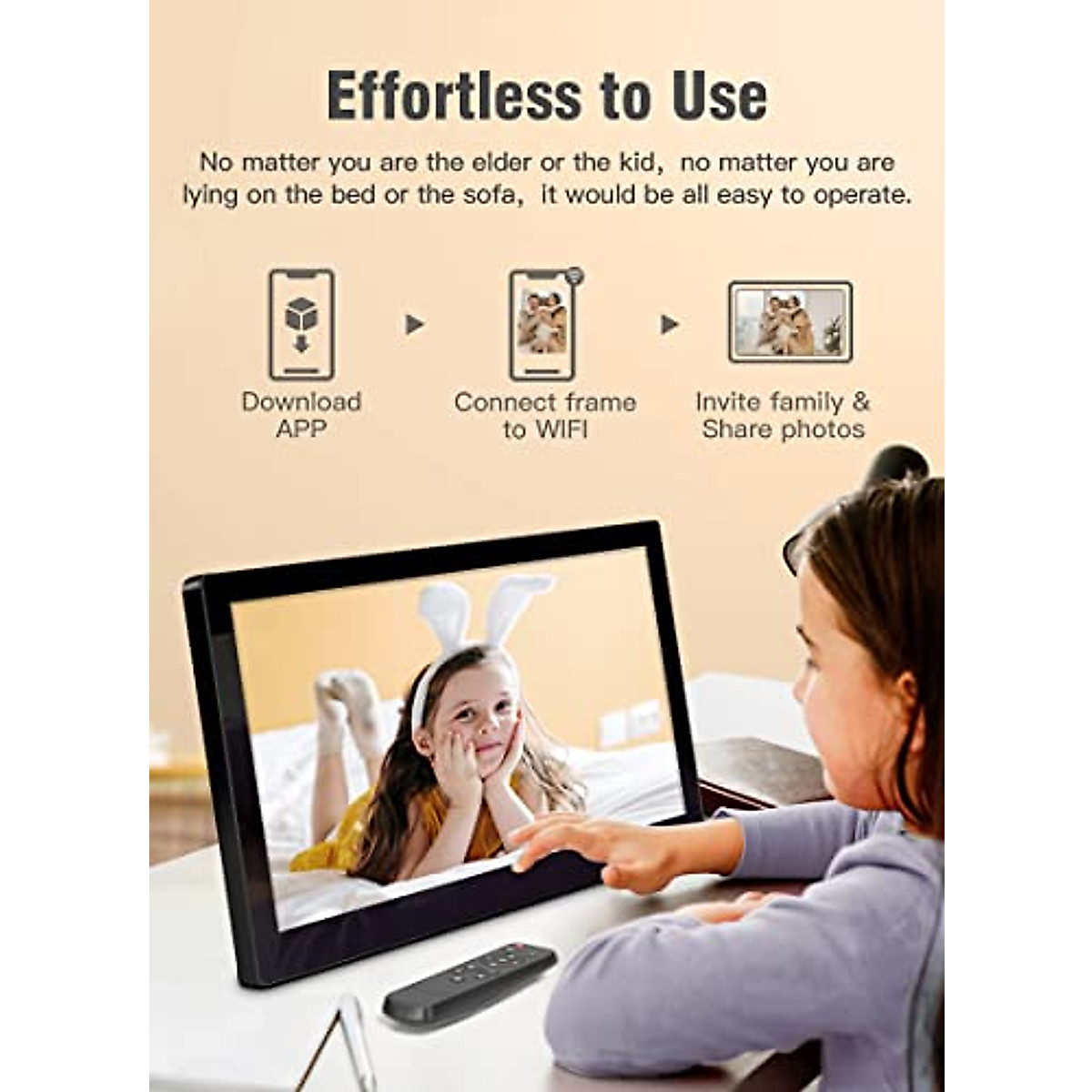 Brvatoe 15.6 Inch Easy WiFi Digital Picture Frame, 1920x1080 FHD Touch Screen, Effortless to USE, Share Photos and Videos Instantly via Email or App, Large Digital Photo Frame with 16GB Storage