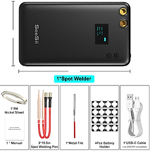 Spot Welder, Seesii 80 Gears Adjustable Portable Spot Welder with LCD Screen,Built-in 6000ma-h Battery Spot Welder with 5m Nickel & 4X4 Holders for 0.1/0.15mm Nickel Strip Welding Making Battery Packs