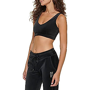 DKNY Women's Scoop Neck Back Logo Bra Top, Black, Large