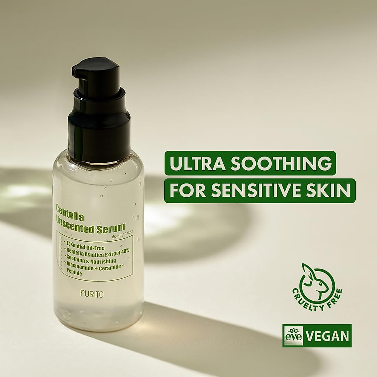 PURITO Centella Unscented Serum, for All Skin Types, Ampoule, Soothing, Calming, Facial Serum for face, Vegan & Cruelty-Free, Korean Skin Care, 60ml 2fl.oz