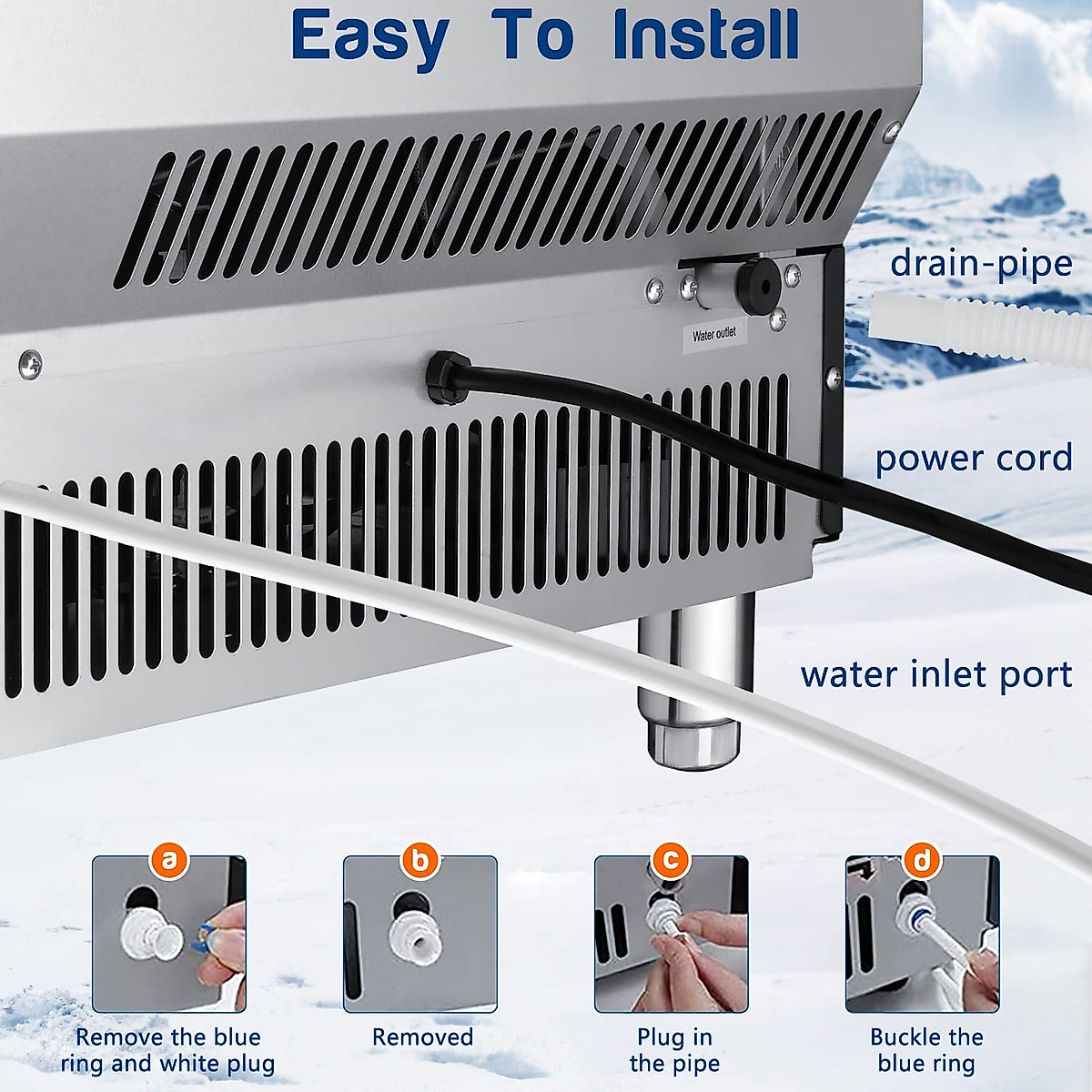 ZAFRO Commercial Ice Maker, 100lbs/24H Ice Machine with 33lbs Ice Bin, Self-Cleaning Under Counter Stainless Steel Freestanding Ice Maker for Restaurant/Bar/Cafe/Office Silver, Includes Scoop