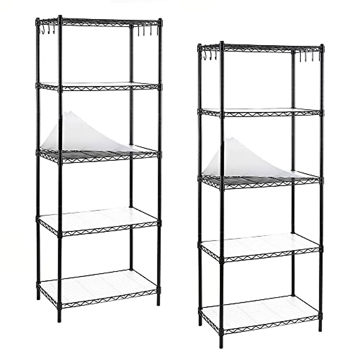 EFINE 2-Pack 5-Shelf Shelving Unit Rack with 8-Hook and 5-Shelf Liners, NSF Certified, Adjustable, 150lbs Loading Capacity Per Shelf, Shelving Rack for Kitchen and Garage (23.6W x 14D x 59H)