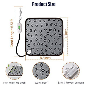 Pet Heating Pad,Adjustable Temperature Dog Cat Heating Pad,Waterproof Indoor Pet Heating Pads for Cats Dogs with Chew Resistant Cord,Electric Pads for Dogs Cats, Pet Heated Mat(Grey Footprints)