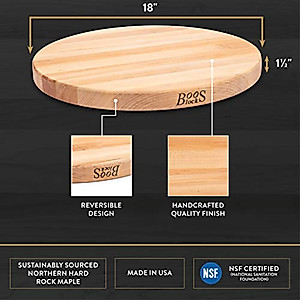 John Boos Block R18 Maple Wood Edge Grain Reversible Round Cutting Board, 18 Inches Round x 1.5 Inches