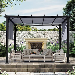 GAZEBEST 10' x 10' Patio Pergola with Retractable Canopy and Weather-Resistant Steel Frame, Backyard Sun Shade Canopy Cover Shelter for Porch Party, Garden, Grill Gazebo,Gray