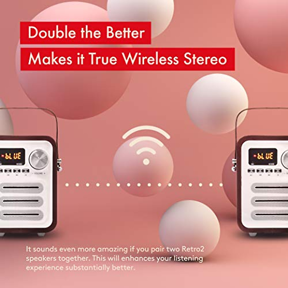 KNZ Retro2 Bluetooth 5.0 Vintage Style Speaker with FM Radio, 10W Speaker, Subwoofer, microSD and USB Streaming, Remote Control, Compatible with True Wireless Stereo
