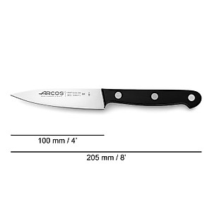 ARCOS Paring Knife 4 Inch Stainless Steel. Professional Knife for Peeling Fruits and Vegetable. Ergonomic Polyoxymethylene Handle and 100 mm Blade. Series Universal. Color Black