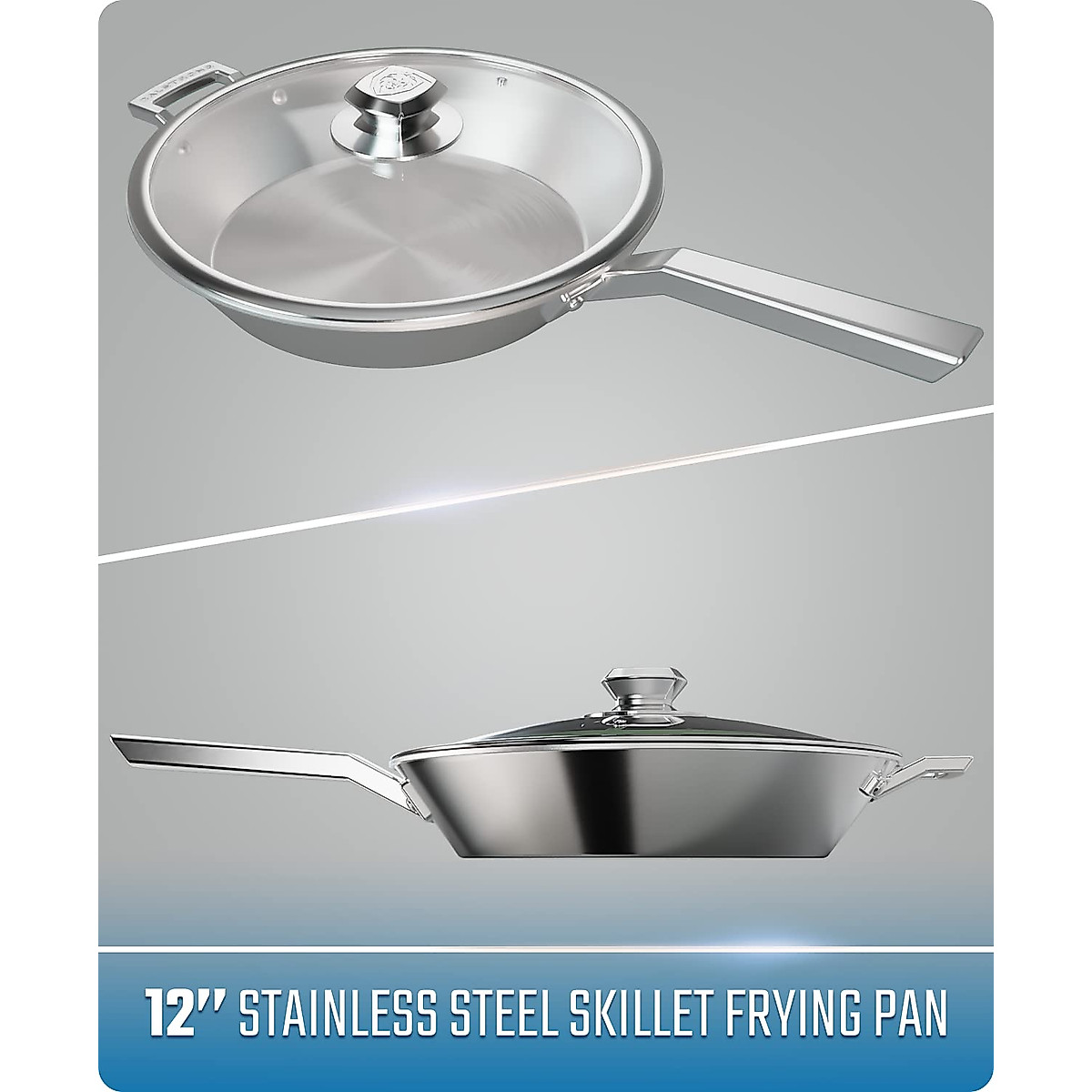 Dalstrong Frying Pan Skillet - 12 inch - The Oberon Series - 3-Ply Aluminum Core Cooking Pan - Premium Silver Kitchen Cookware - Omelet, Beef, Egg Pan - w/Lid & Pot Protector