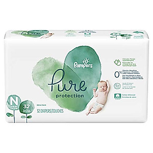 Pampers Diapers Newborn/Size N (>10 lb), 32 Count - Pure Protection Disposable Baby Diapers, Hypoallergenic and Unscented Protection, Mega Pack (Old Version)