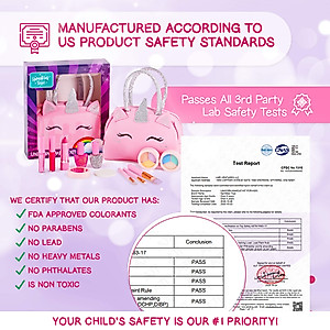 Kids Real Makeup Kit for Little Girls: with Pink Unicorn Purse - Real, Non Toxic, Washable Make Up Toy - Gift for Toddler Young Children Pretend Play Set Vanity for Ages 3 4 5 6 7 8 9 10 Years Old