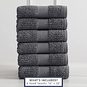 Market & Place 100% Cotton Super Soft Luxury Hand Towel Set | Quick-Dry and Highly Absorbent | Ribbed Textured | 550 GSM | Includes 6 Hand Towels | Roda Collection (Dark Grey)