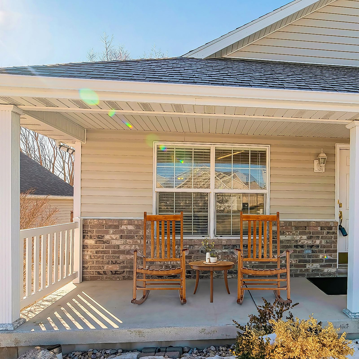 MAMIZO Wooden Rocking Chair Outdoor with High Back,Rocking Chair Indoor Oversized Easy to Assemble for Garden,Lawn, Balcony, Backyard,Porch,Wooden Rocking Chair,Porch Rocker（Teak Brown）