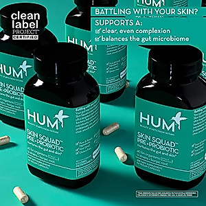 HUM Skin Squad - Vegan Clear Skin Gut Probiotic Supplement - Prebiotic Konjac Root & 9 Strain Probiotic Blend for a Healthy Gut Microbiome, Decreased Breakouts & Glowing Even Skin Tone (60 Capsules)