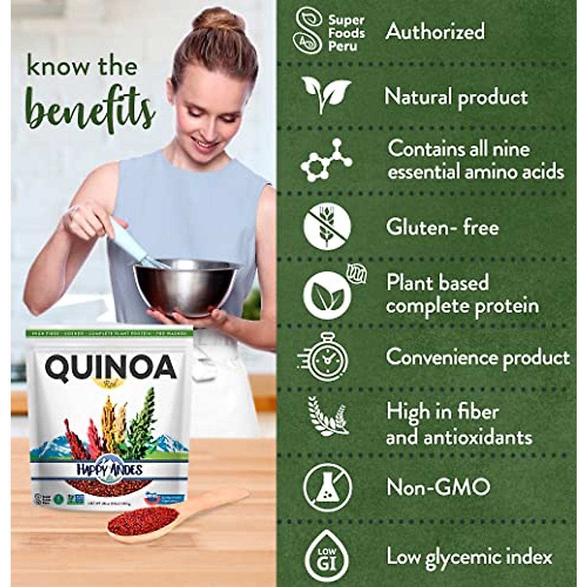 Happy Andes Tri-Color Quinoa Non GMO & Gluten, Whole Grain Rice Substitute, Ready to Cook Food for Oats & Seeds Recipes, Healthy Meal with Vitamins and Protein, 48 Oz
