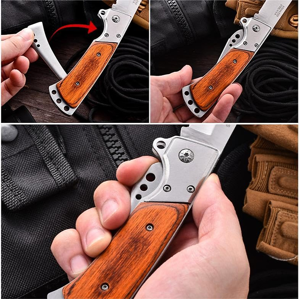 DOOM BLADE Long Blade Pocket Folding Knife - Sharp Survival Work Knives-Foldable Large Knife with Rosewood Handle,Gift for Dad Husband,for Hunting,Hiking,Camping (1 Knife)
